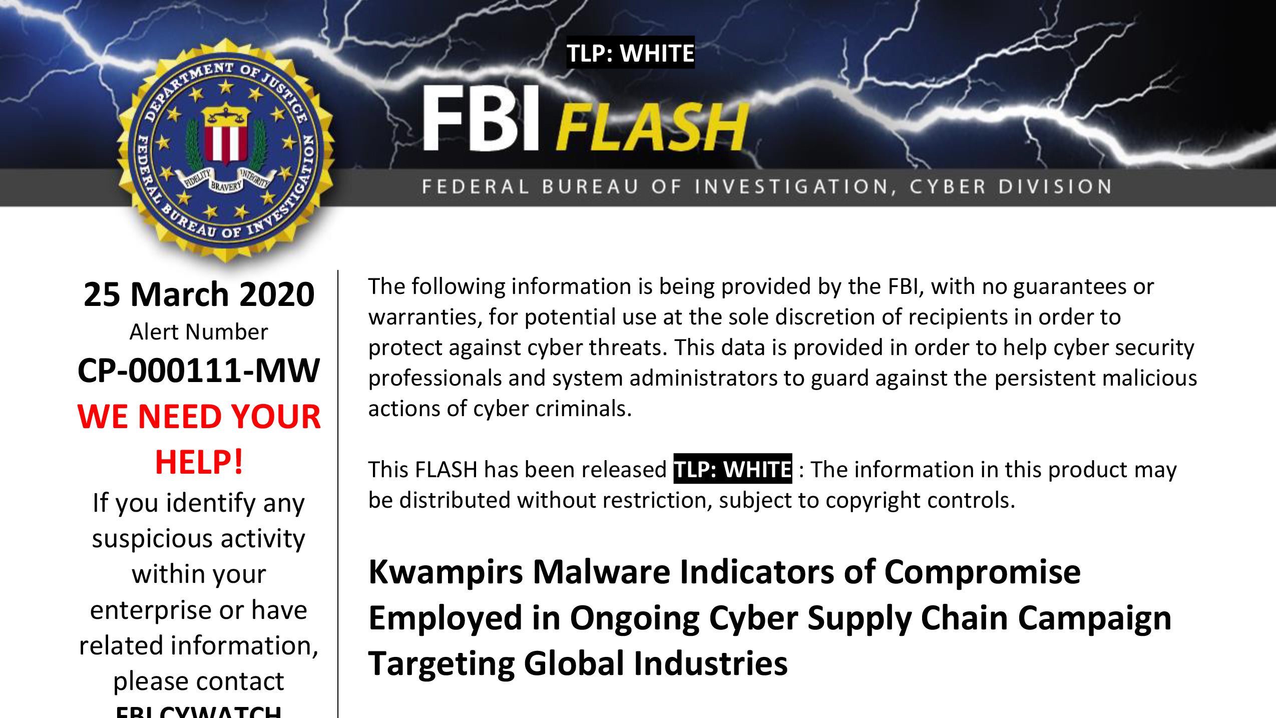 FBI FLASH – The Official Cybersecurity Summit